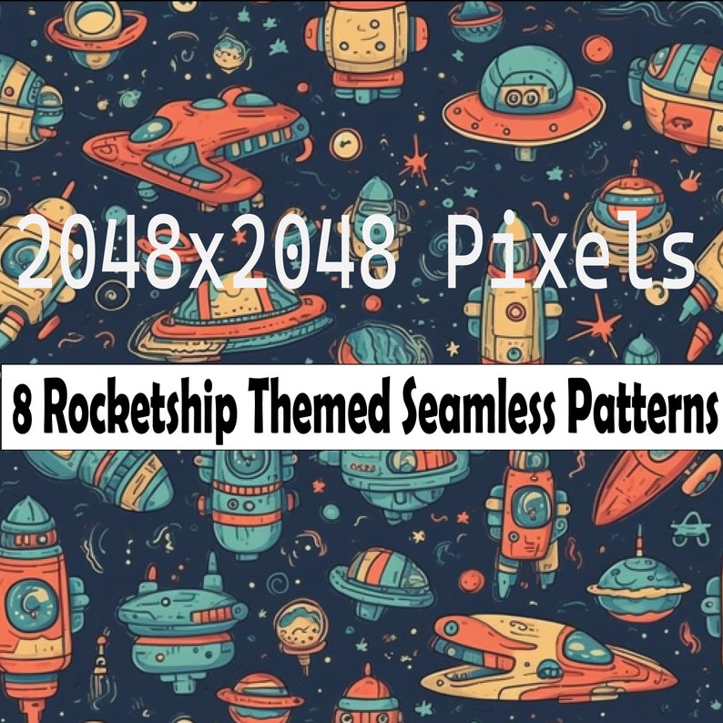 8 Seamless Spaceship Themed Patterns, Digital Paper, Clothing Patterns ...