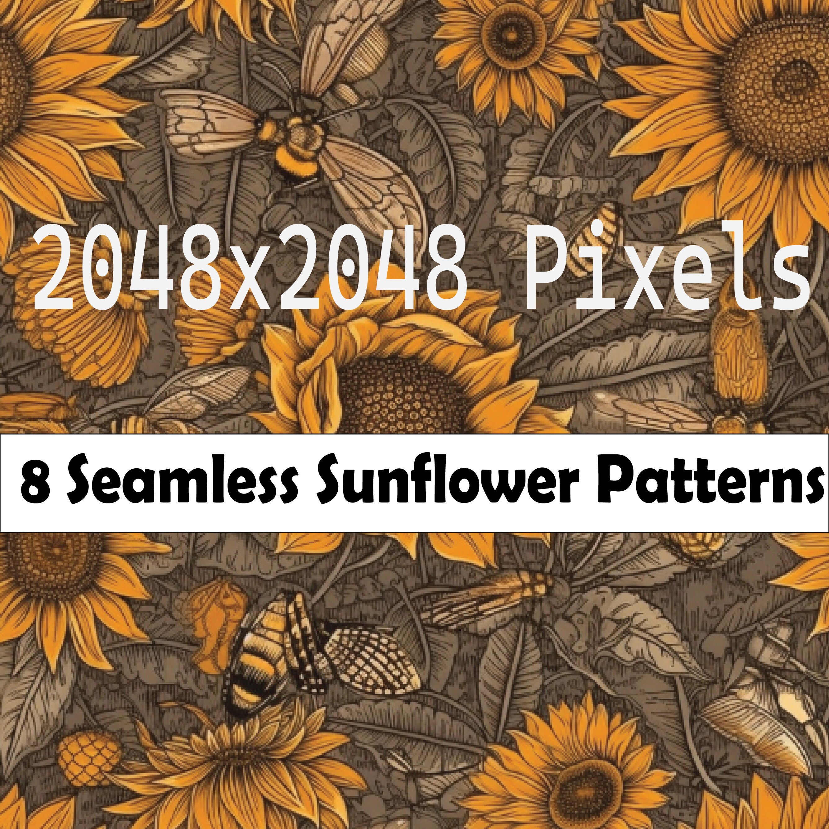 Commercial Use License for 8 Seamless Sunflower Themed Floral Patterns ...