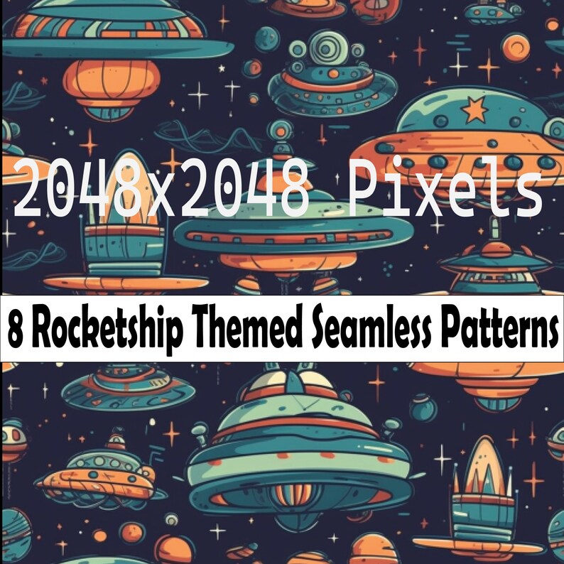 8 Seamless Spaceship Themed Patterns, Digital Paper, Clothing Patterns ...
