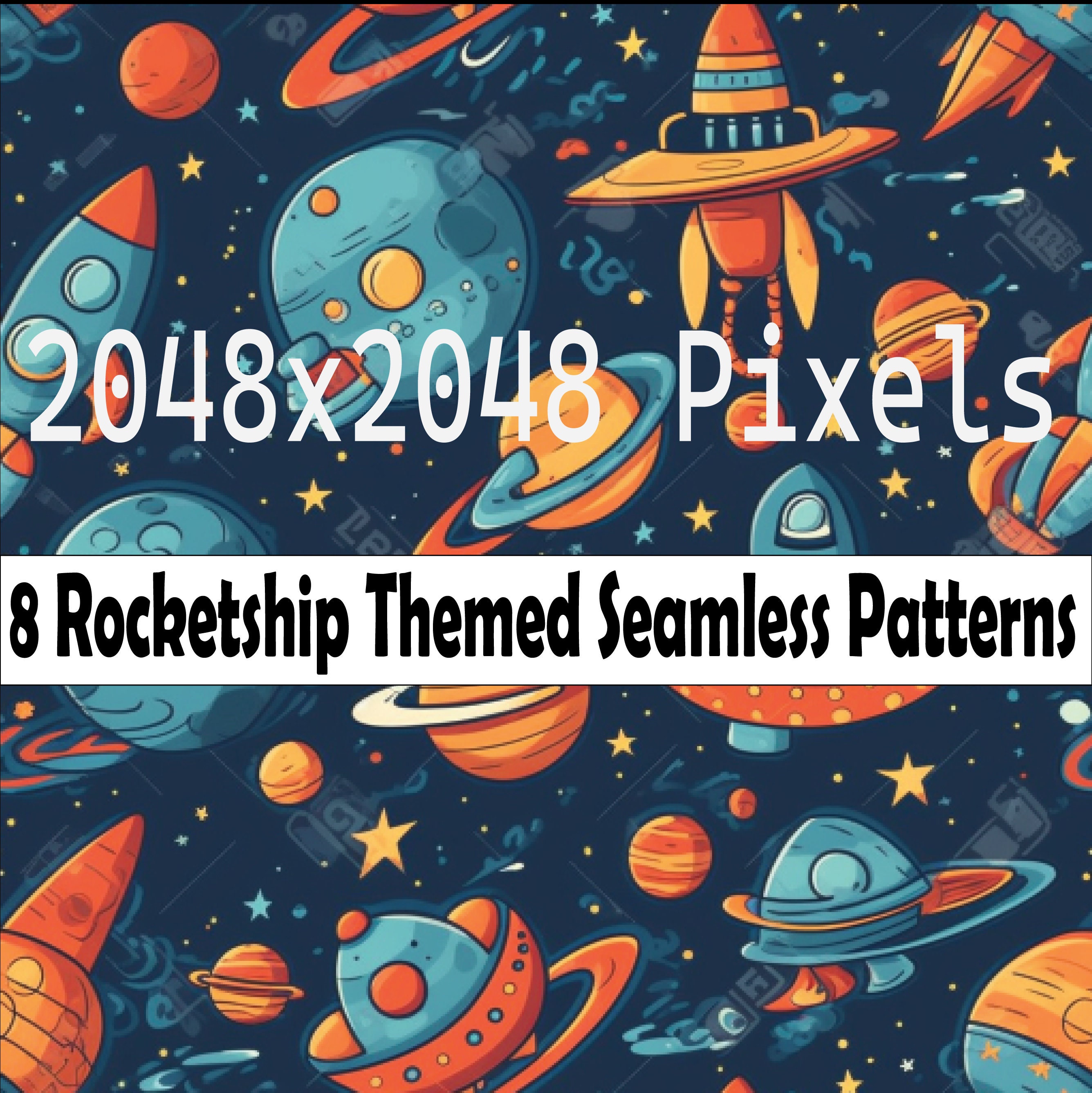8 Seamless Spaceship Themed Patterns, Digital Paper, Clothing Patterns ...