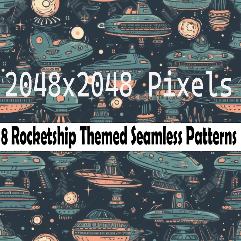 8 Seamless Spaceship Themed Patterns, Digital Paper, Clothing Patterns ...