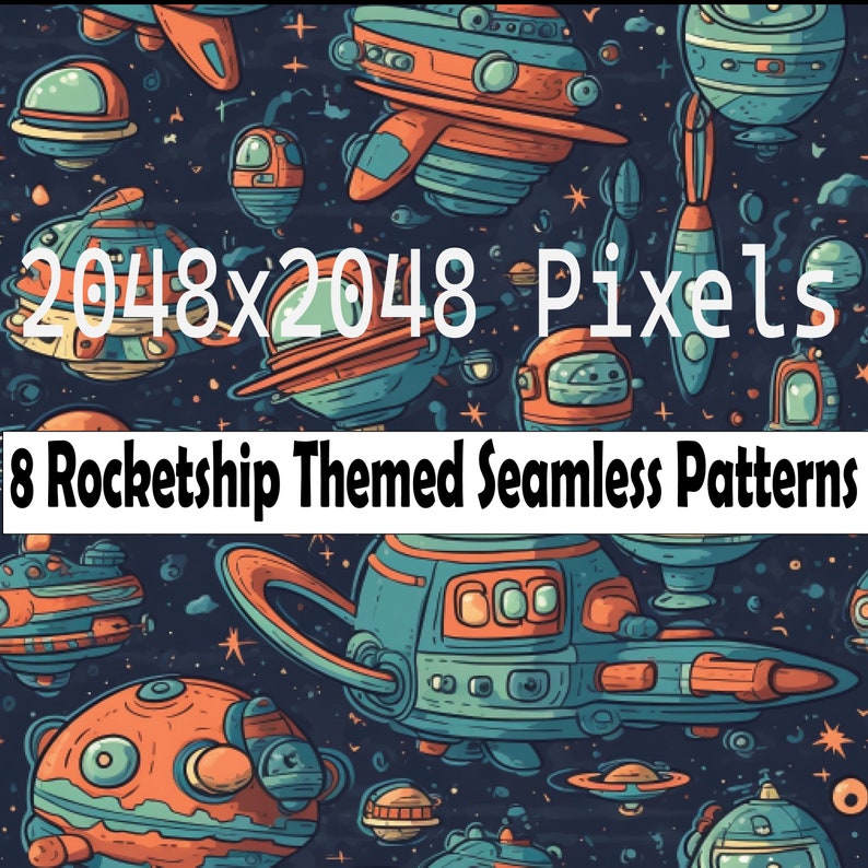 8 Seamless Spaceship Themed Patterns, Digital Paper, Clothing Patterns ...