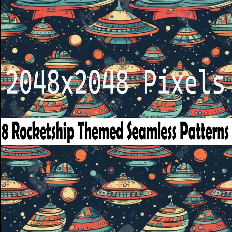 8 Seamless Spaceship Themed Patterns, Digital Paper, Clothing Patterns ...