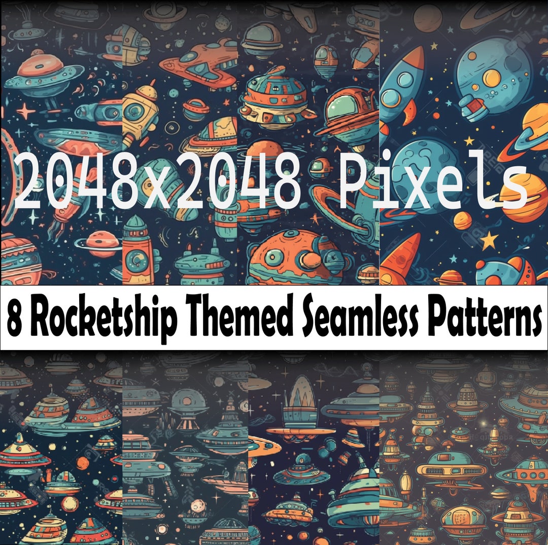 8 Seamless Spaceship Themed Patterns, Digital Paper, Clothing Patterns ...