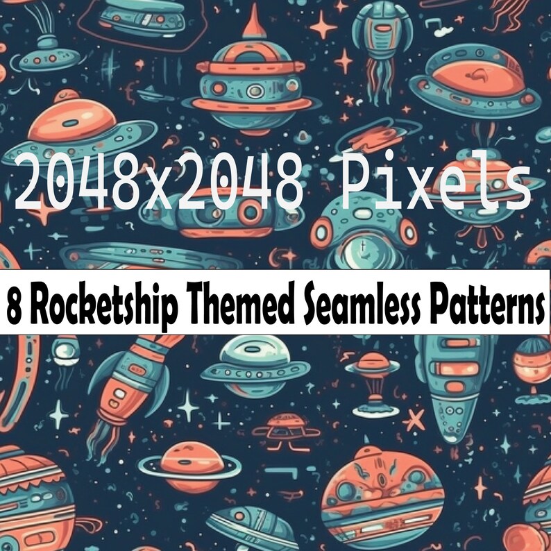 8 Seamless Spaceship Themed Patterns, Digital Paper, Clothing Patterns ...