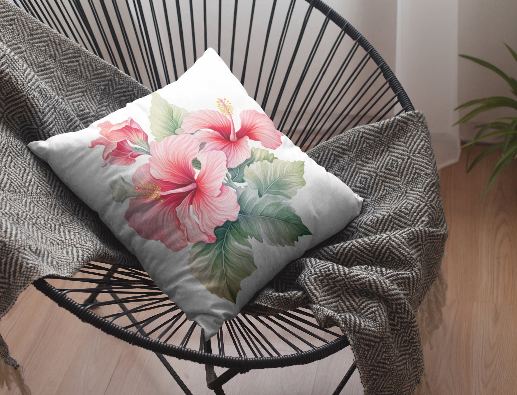 Floral Throw Pillow, Hibiscus Flower Decor, Floral Decorative Pillow ...
