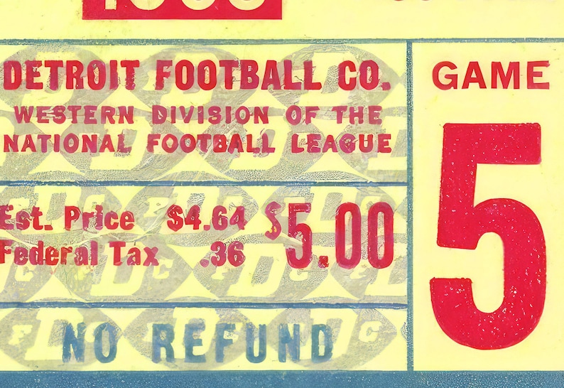 1963 DETROIT LIONS Ticket Stub Print - Vintage Football Decor, Football ...