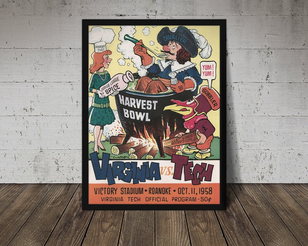 1958 VIRGINIA TECH HOKIES Print - Vintage Football Decor, Football ...