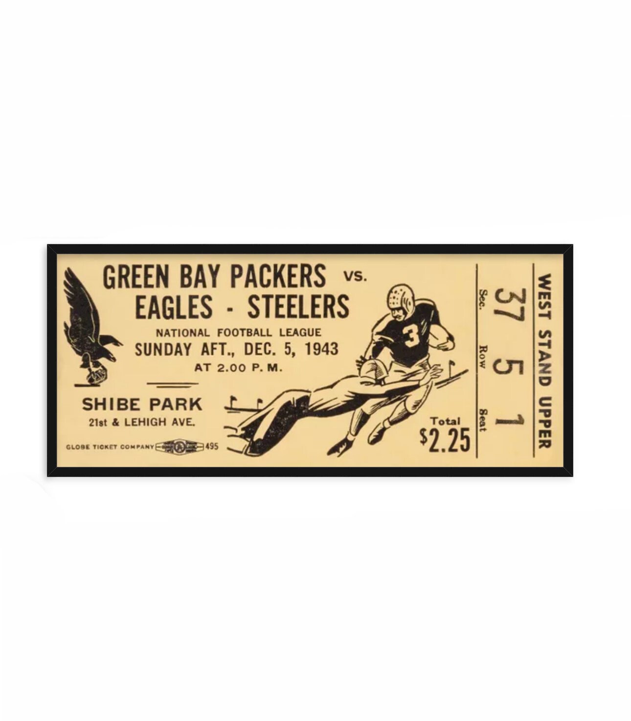 1943 GREEN BAY PACKERS Game Ticket - Vintage Football Decor, Football ...