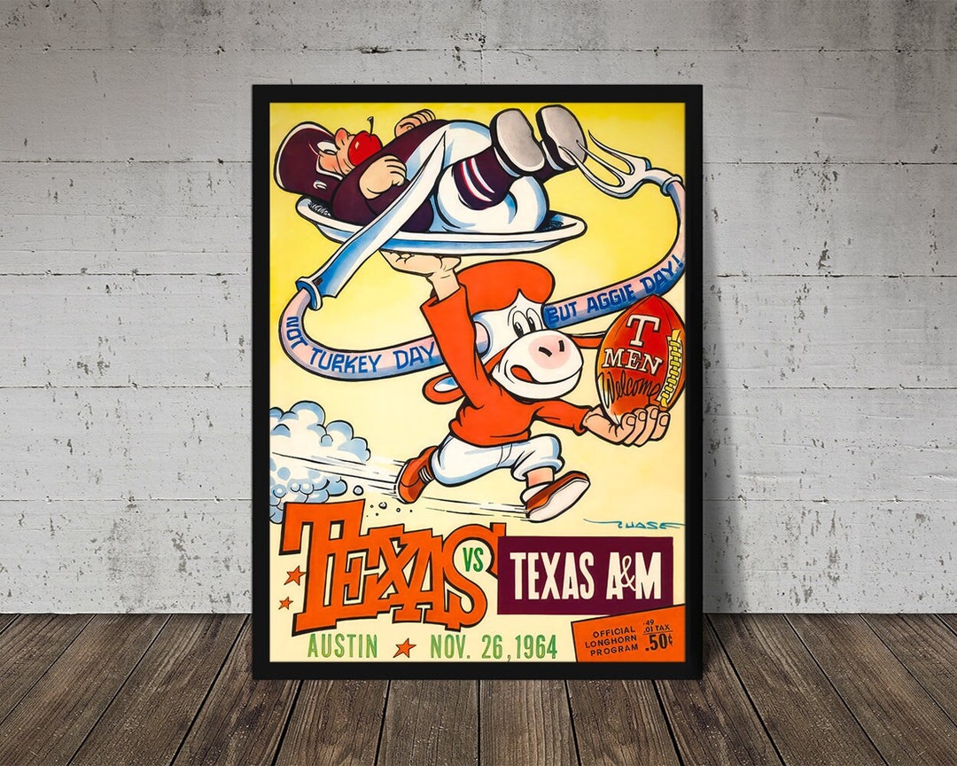 1964 TEXAS LONGHORNS Print - Vintage Football Decor, Football Print ...