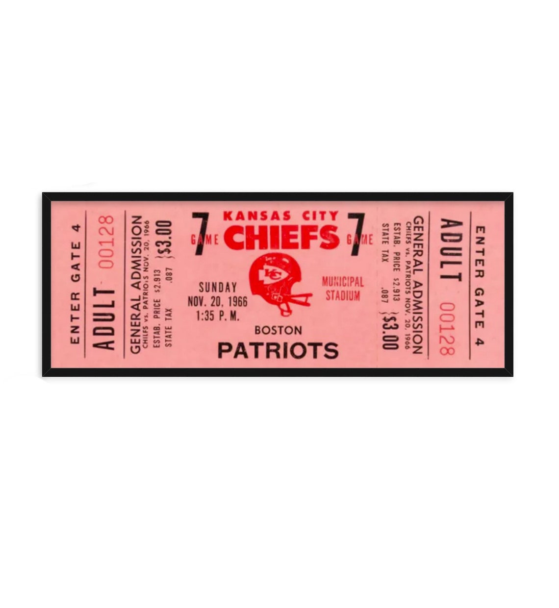 1966 Kansas City Chiefs Game Ticket Print - Vintage Football Art - Etsy