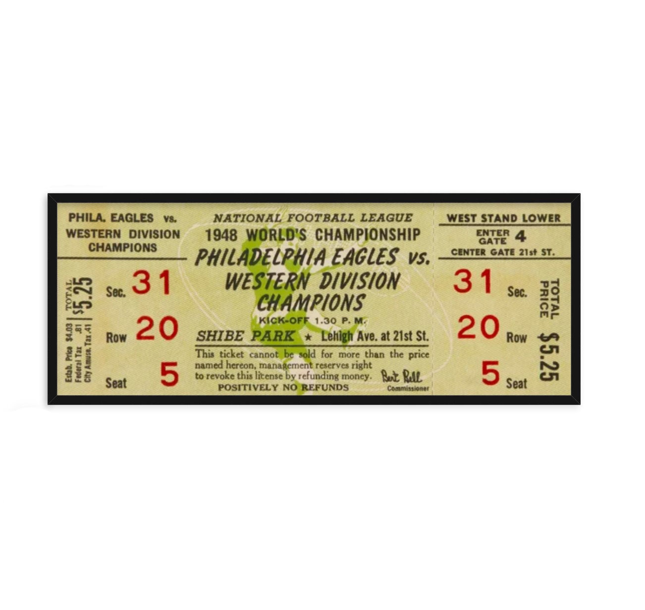 1948 PHILADELPHIA EAGLES Game Ticket Print - Vintage Football Decor ...