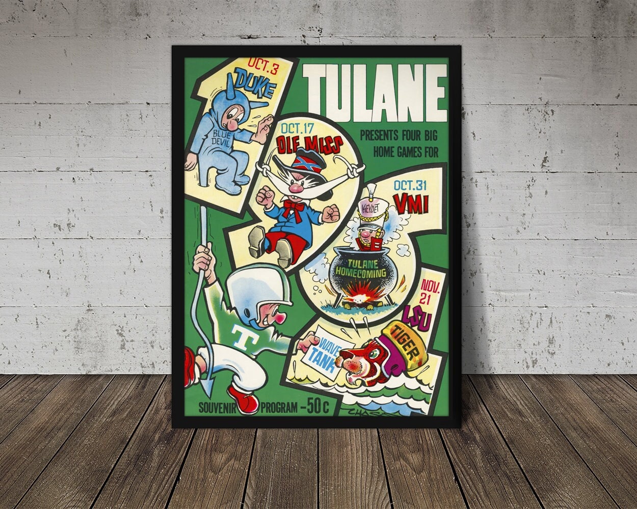 1964 TULANE GREEN WAVE Football Program Print - Vintage Football Decor ...
