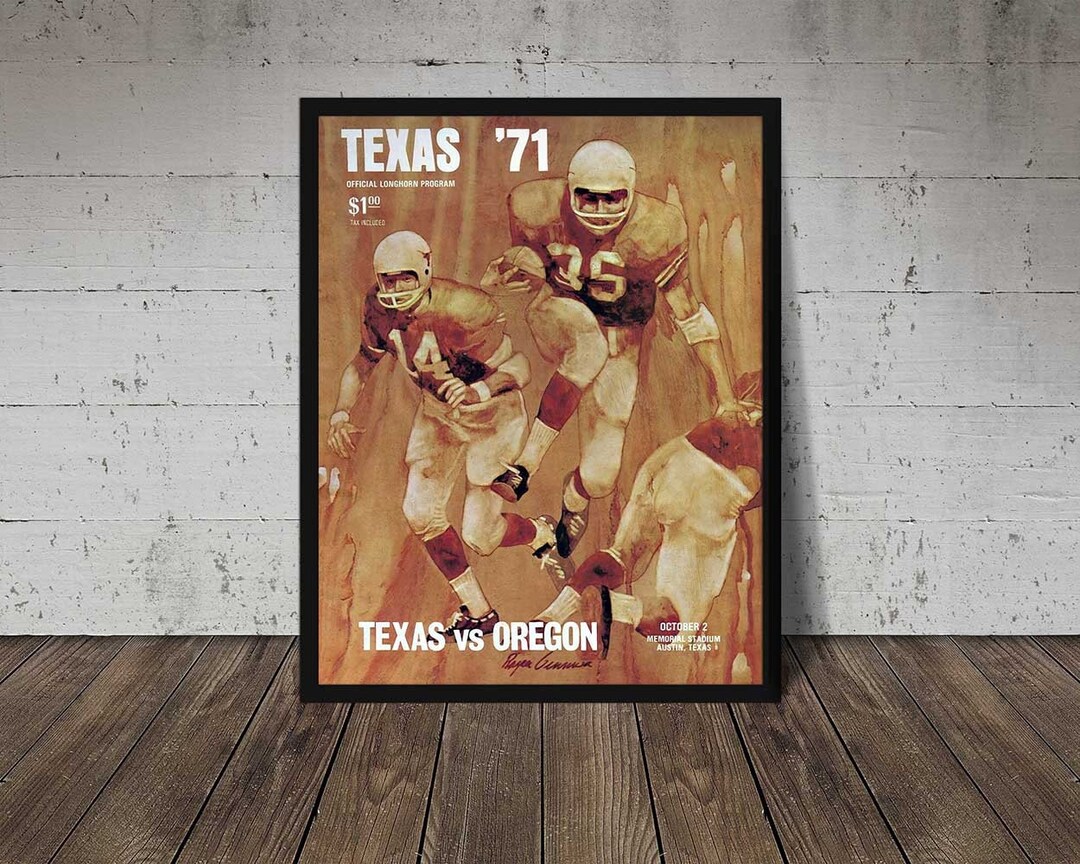 1971 TEXAS LONGHORNS Print Vintage Football Decor, Football Print ...
