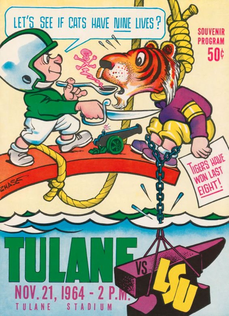 1964 TULANE GREEN WAVE Football Program Print - Vintage Football Decor ...