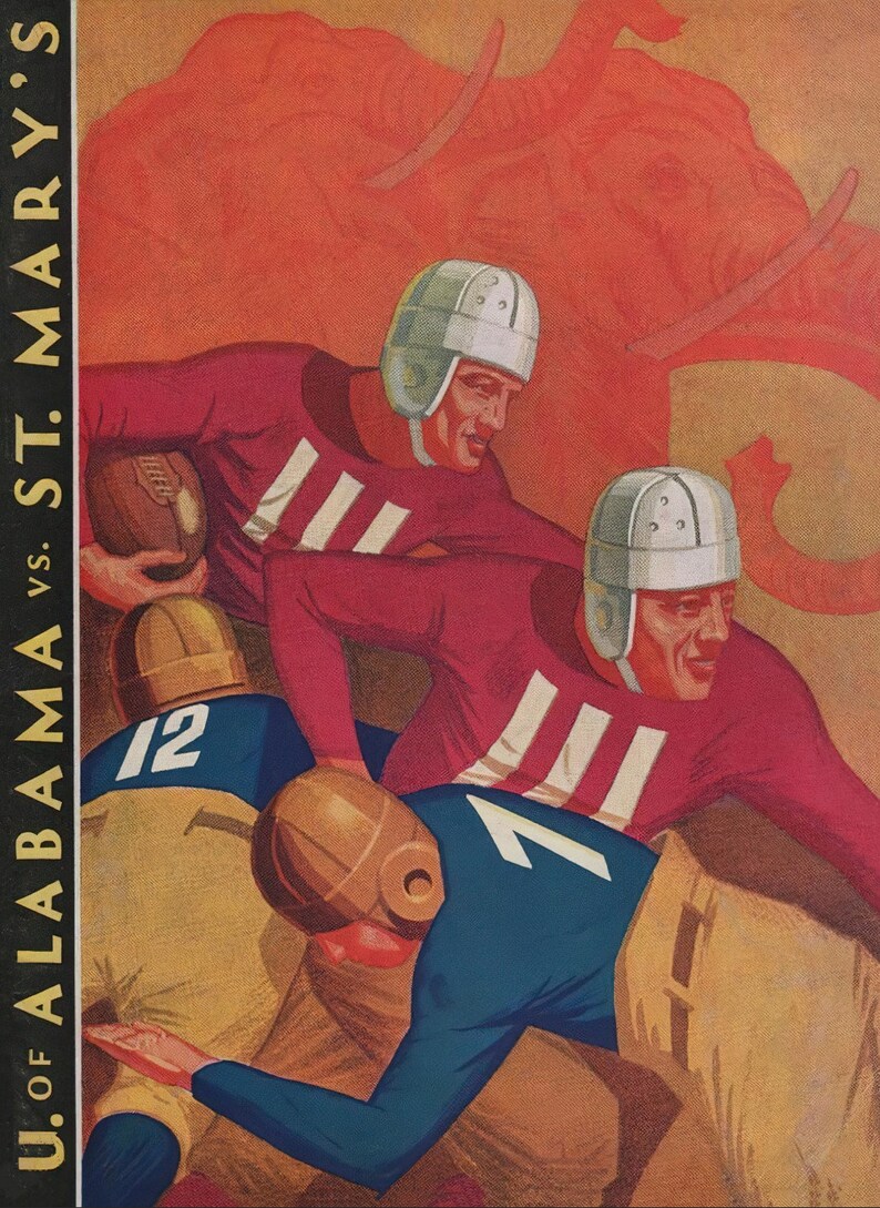 1932 UNIVERSITY OF ALABAMA Crimson Tide Print - Vintage Football Decor ...