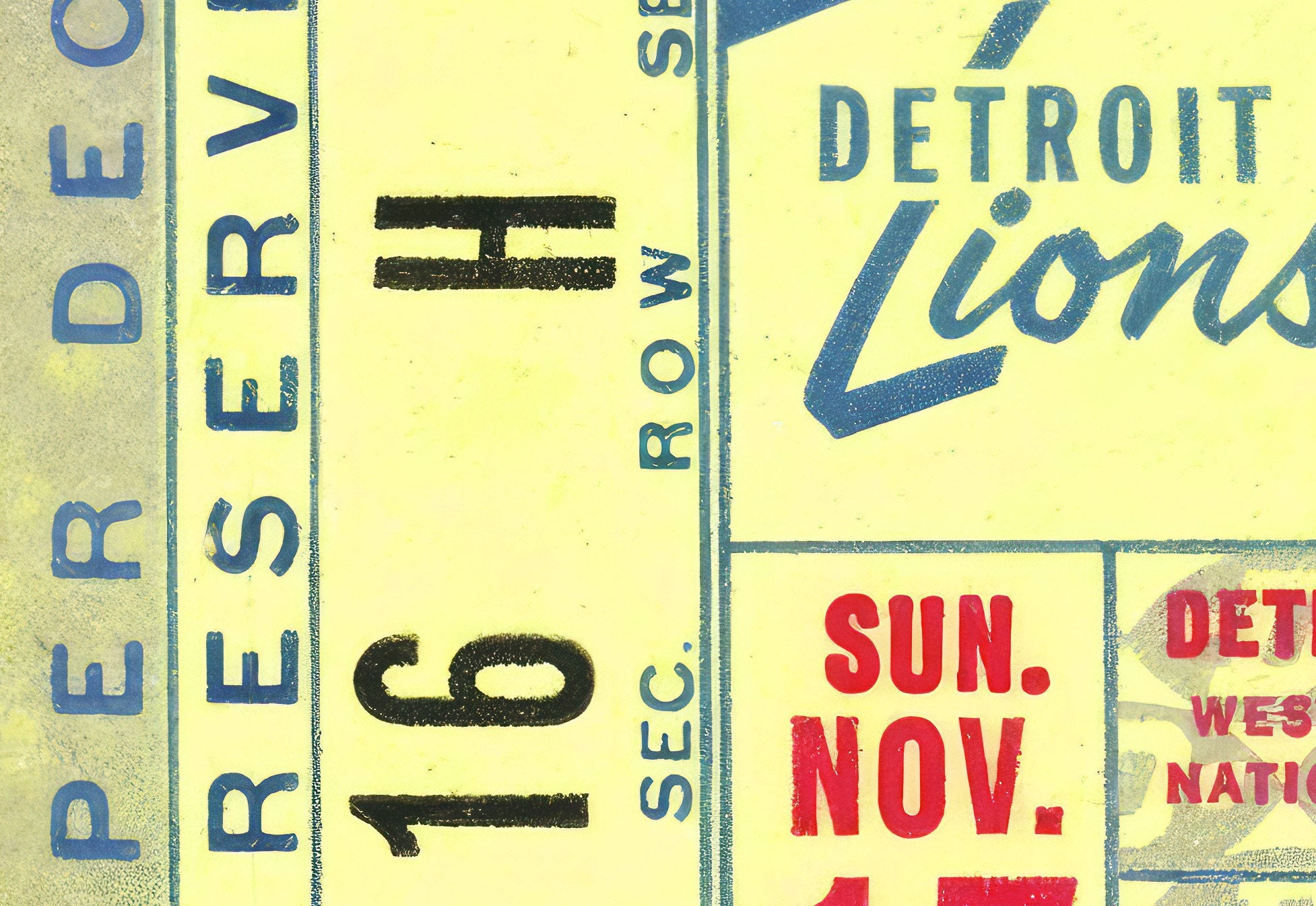 1963 Detroit Lions Ticket Stub Print - Vintage Football Art - Etsy