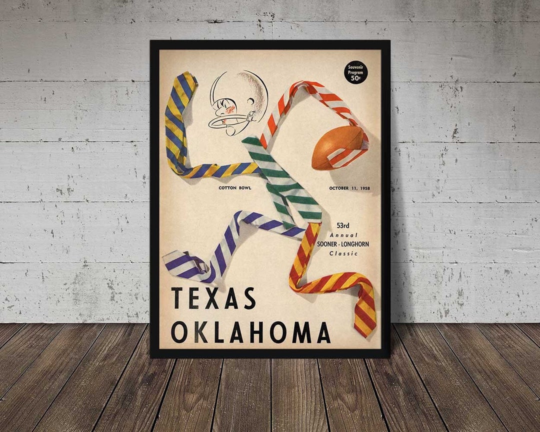1958 TEXAS LONGHORNS Print - Vintage Football Decor, Football Print ...