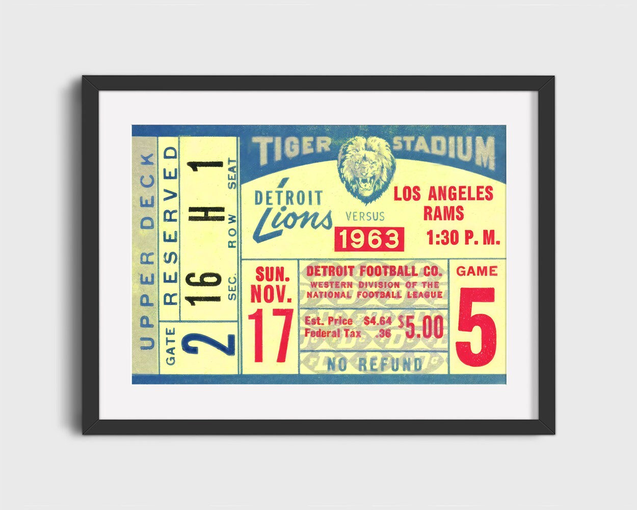 1963 Detroit Lions Ticket Stub Print - Vintage Football Art - Etsy