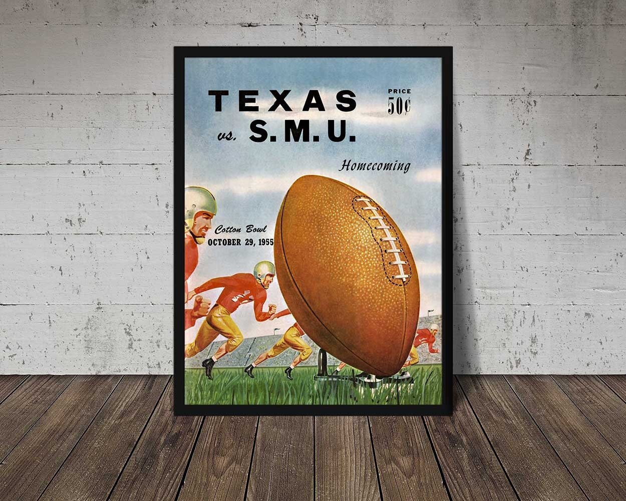 1955 UNIVERSITY OF TEXAS Longhorns Print Vintage Football Decor ...