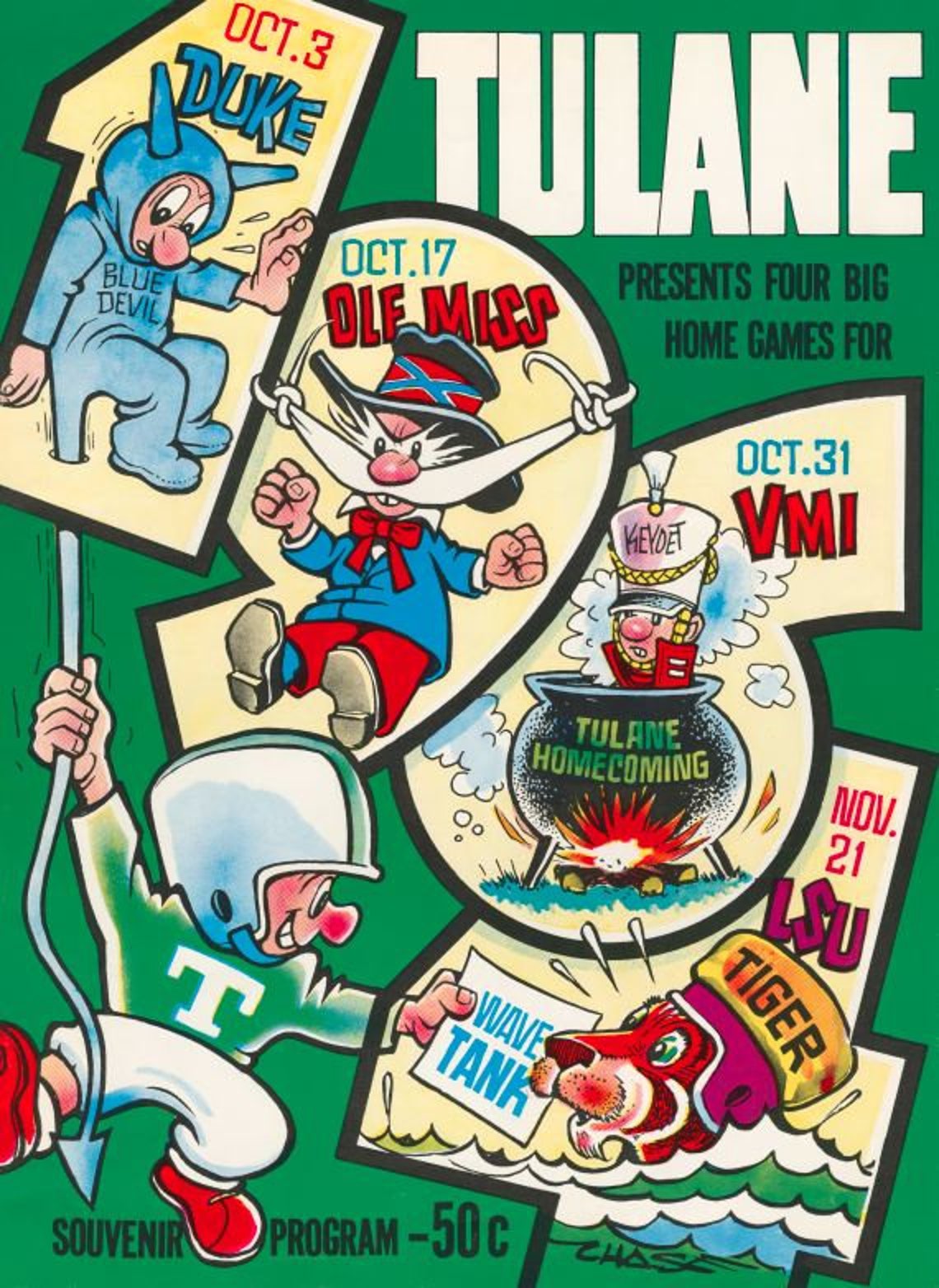 1964 TULANE GREEN WAVE Football Program Print - Vintage Football Decor ...