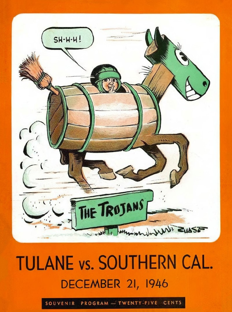 1946 TULANE GREEN WAVE Football Program Print - Vintage Football Decor ...