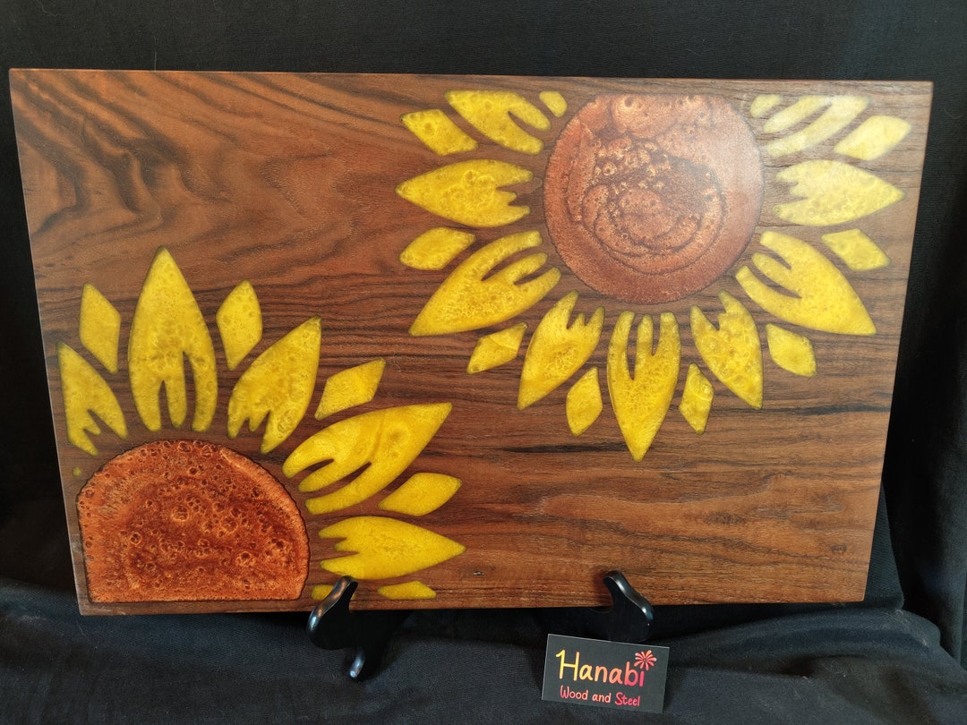 Sunflower Charcuterie Serving Board Inlay Wood Charcuterie - Etsy