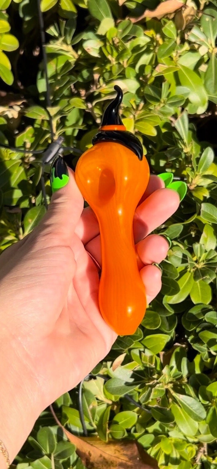 Cute Orange Witch Hat Glass Pipe Halloween Glass Pipe Handmade Pipe ...