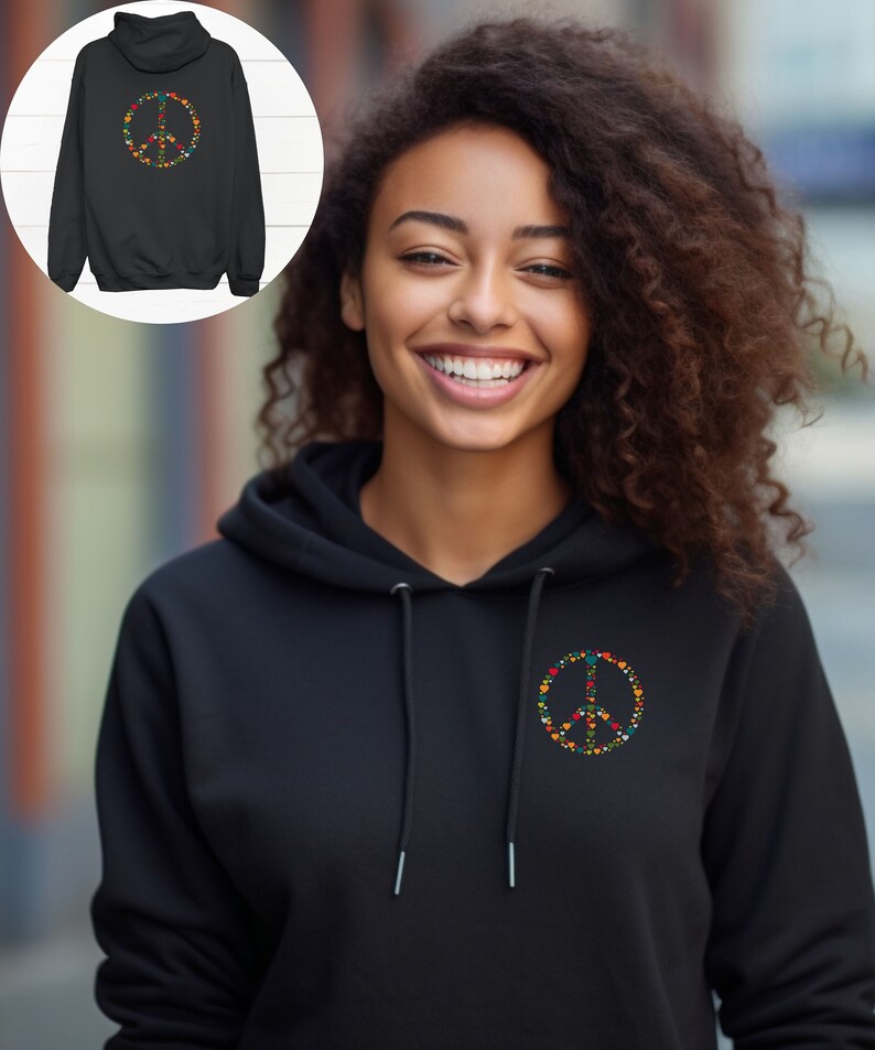 Colorful Hearts Peace Sign Hoodie: Soft Cotton-blend Graphic Sweatshirt ...