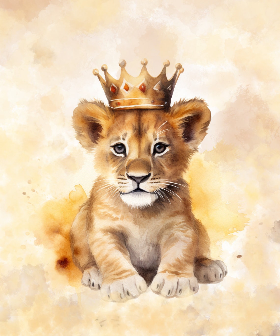 Baby Lion Cute Water-colour Poster for Beautiful Baby Lion for Nursery ...