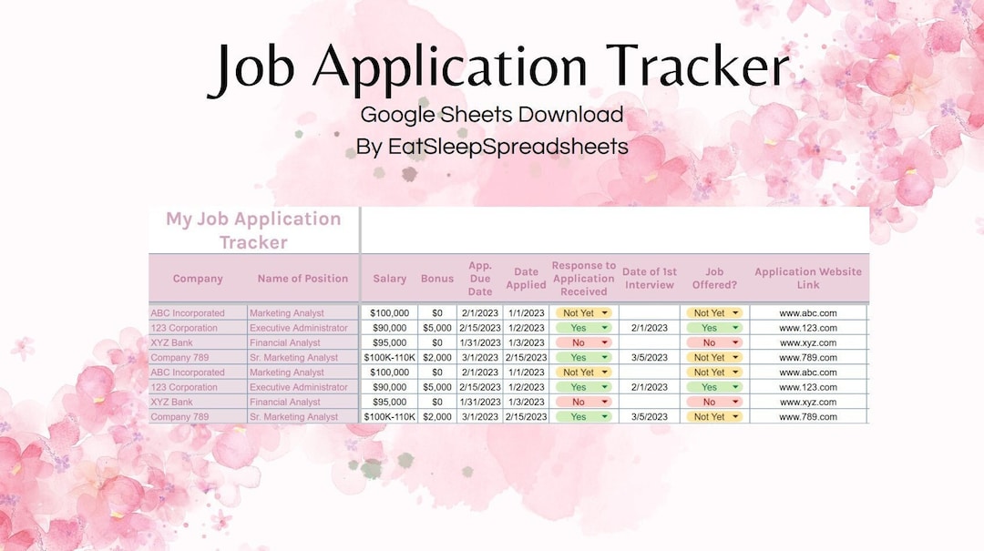 Job Application Tracker, Google Sheets, Job Search Aid, Job Hunt ...