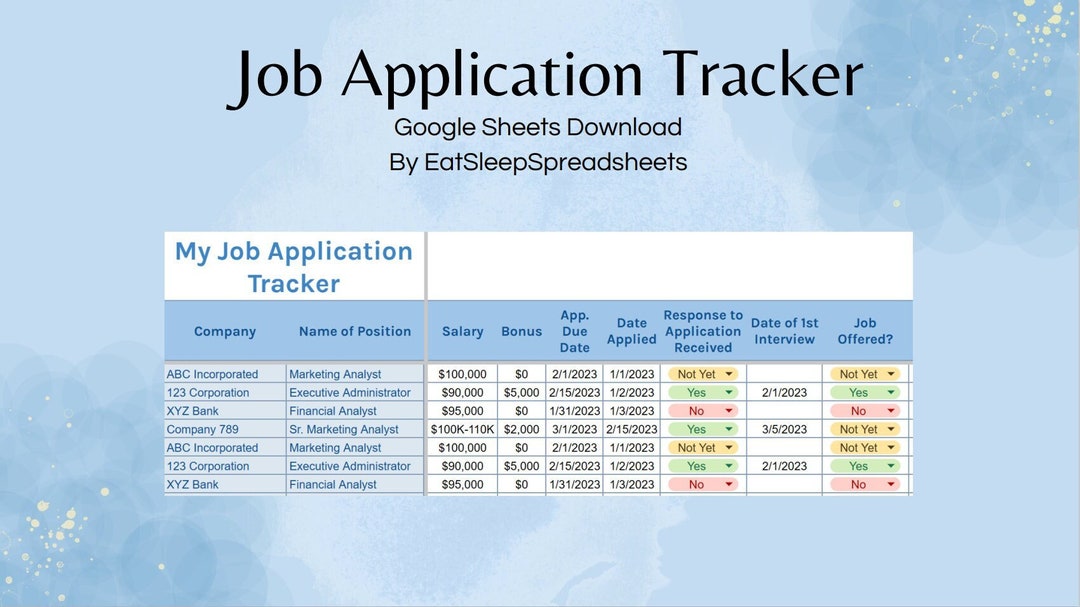 Job Application Tracker, Google Sheets, Job Search Aid, Job Hunt ...