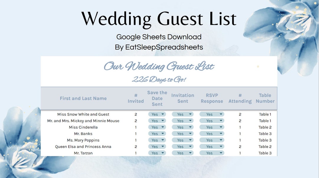 Wedding Guest List dusty Blue - Etsy