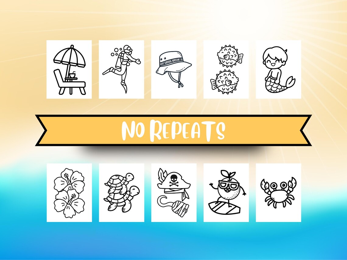 25 Beach Coloring Pages | Large Print | for Adults and Kids | Digital ...
