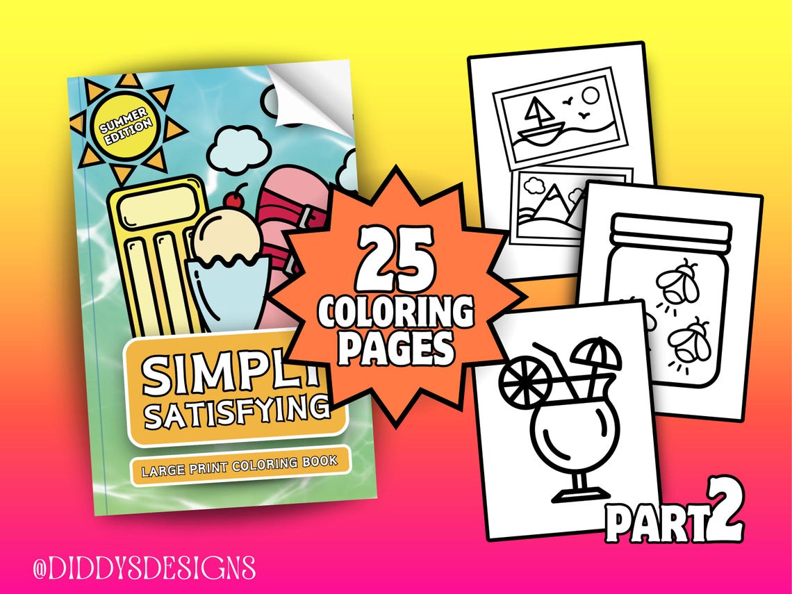 25 Summer Coloring Pages: Large Print for Adults & Kids (digital ...