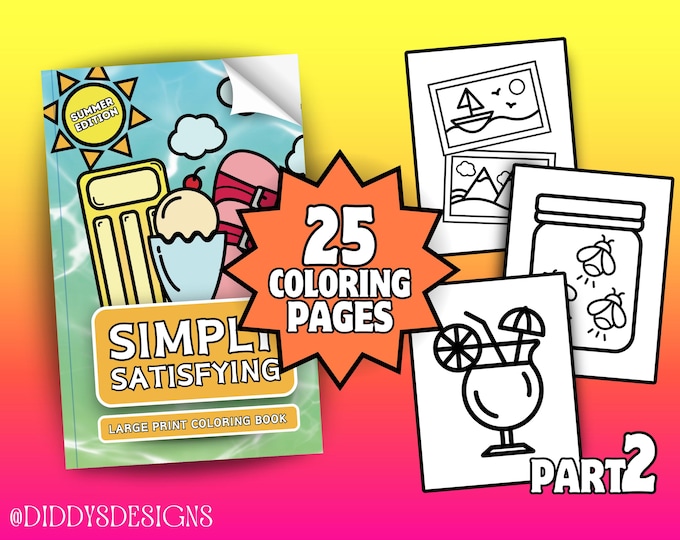 25 Summer Coloring Pages: Large Print for Adults & Kids (digital ...