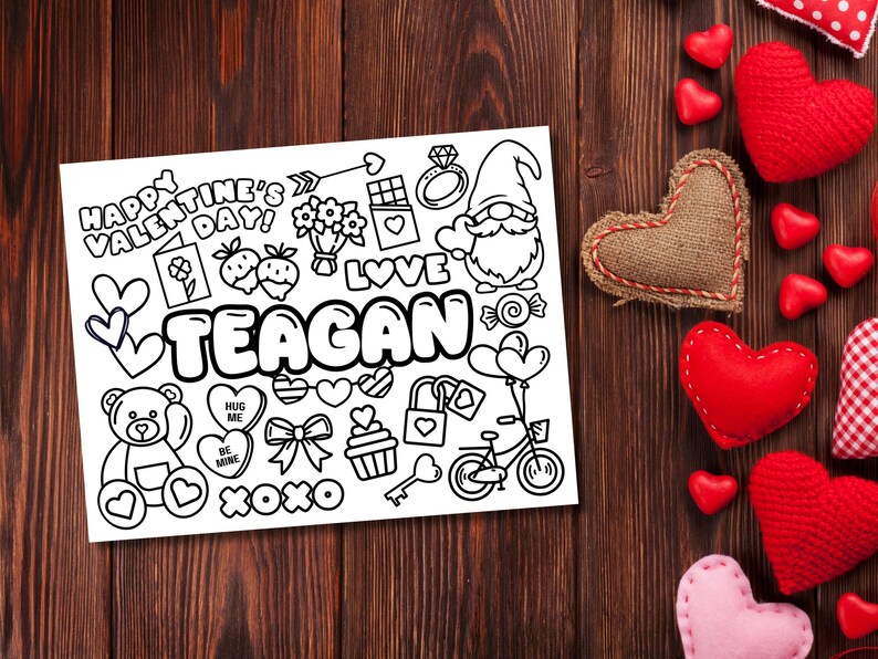 Valentine's Day Personalized Coloring Placemat - Custom Name Coloring ...