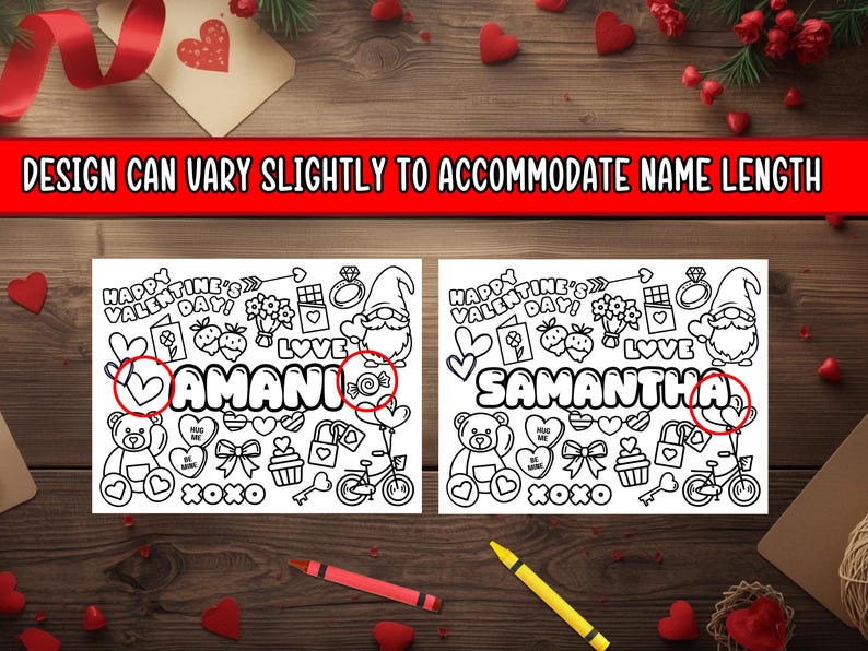 Valentine's Day Personalized Coloring Placemat - Custom Name Coloring ...