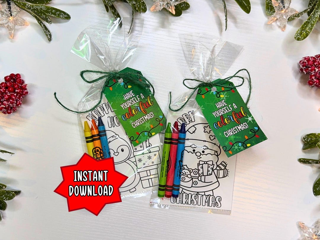 Christmas Stocking Stuffer - Coloring Page Gift Bag & Gift Tags ...