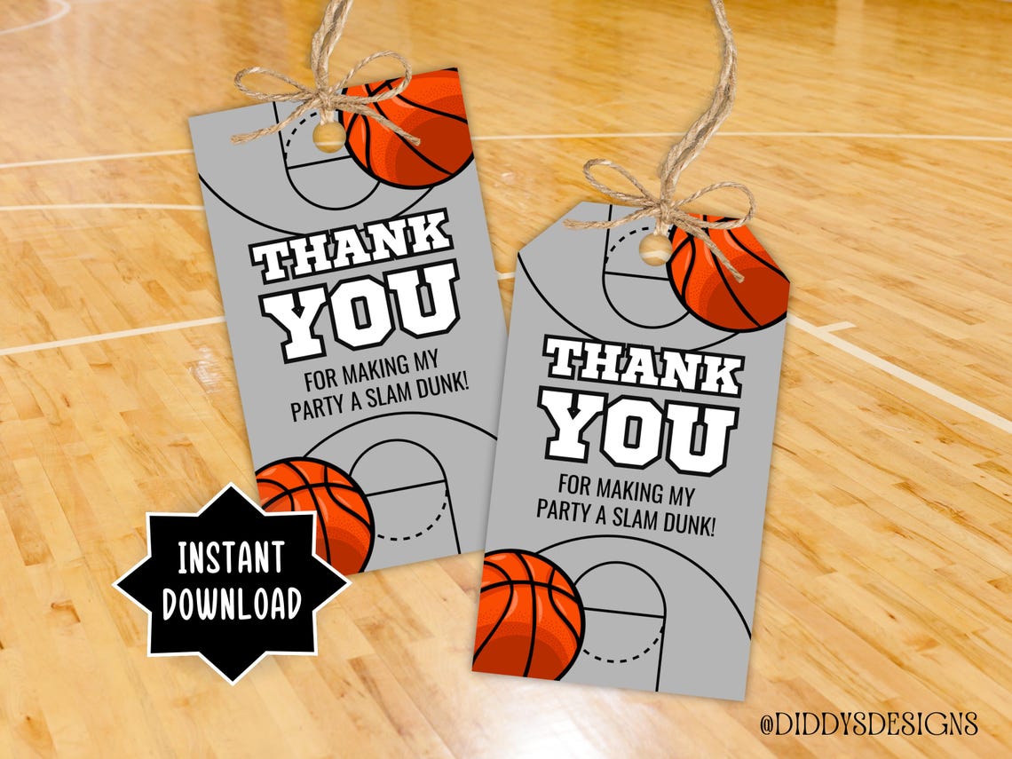Basketball Party Favor Tags: Slam Dunk Birthday Thank You Gift Tags ...