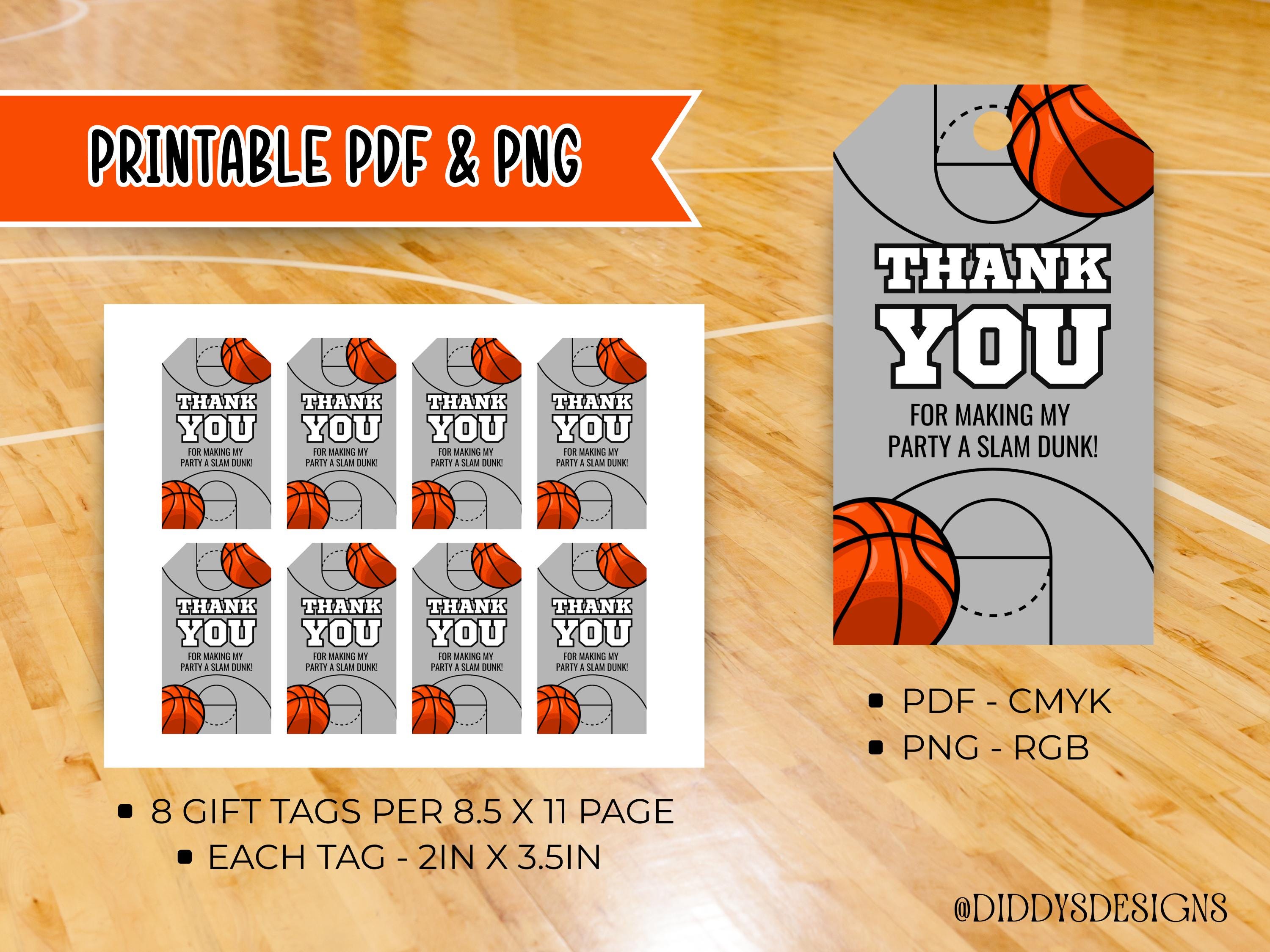 Basketball Party Favor Tags: Slam Dunk Birthday Thank You Gift Tags ...