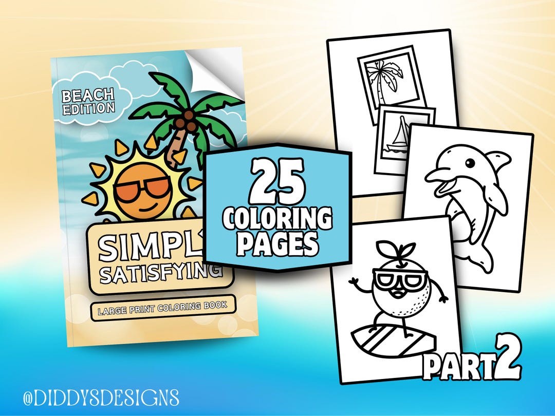 25 Beach Coloring Pages | Large Print | for Adults and Kids | Digital ...
