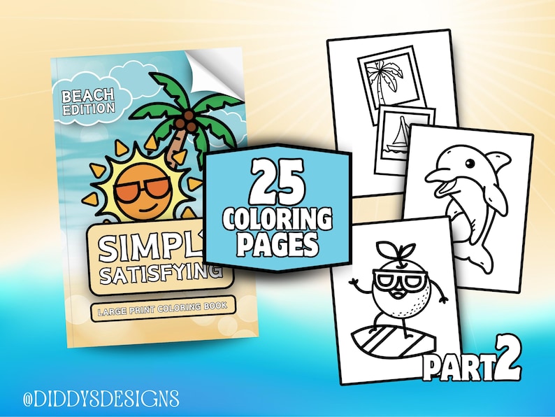 25 Beach Coloring Pages | Large Print | for Adults and Kids | Digital ...