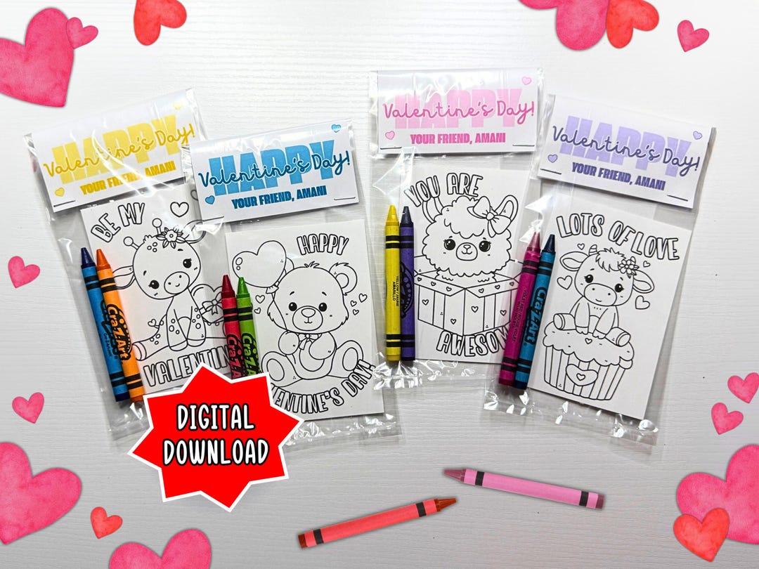 Valentine's Day Party Favor - Coloring Pages & Gift Tags (digital ...