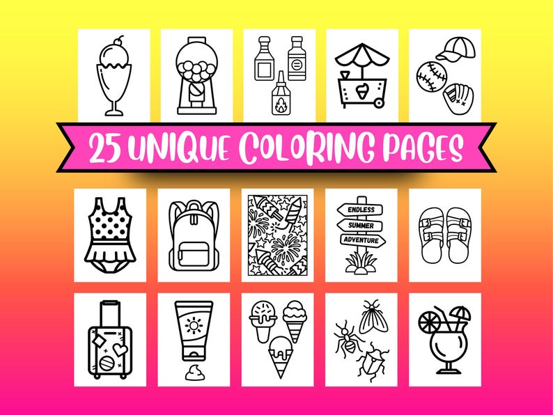 25 Summer Coloring Pages: Large Print for Adults & Kids (digital ...