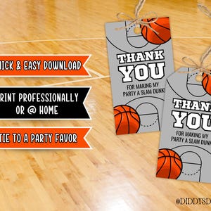 Basketball Party Favor Tags: Slam Dunk Birthday Thank You Gift Tags ...