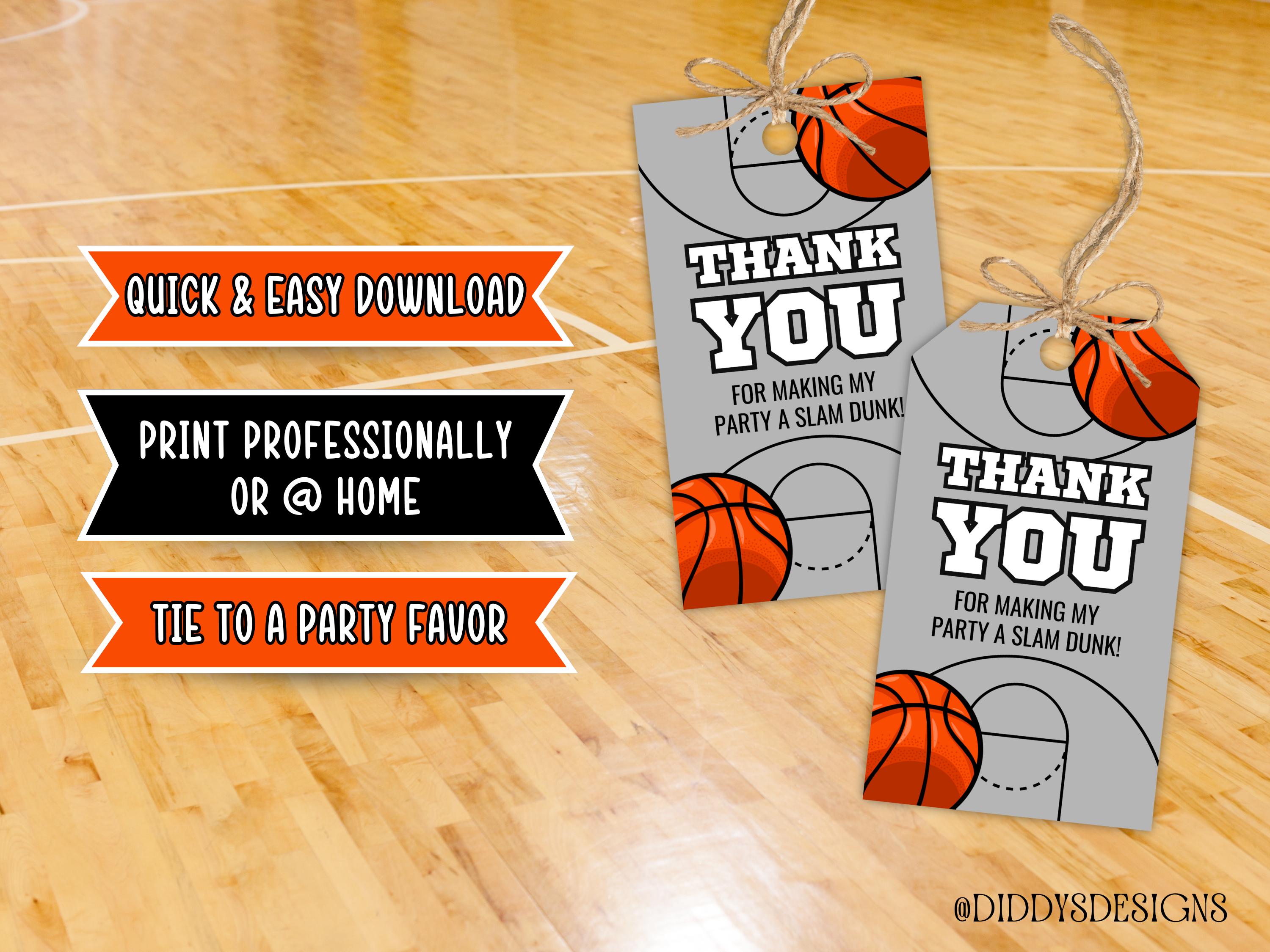 Basketball Party Favor Tags: Slam Dunk Birthday Thank You Gift Tags ...