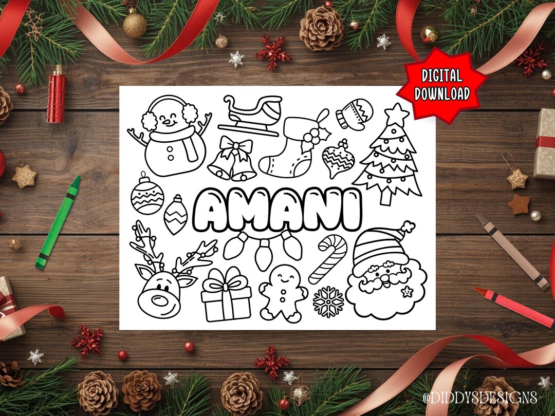 Christmas Personalized Coloring Placemat - Custom Coloring Page Kids ...