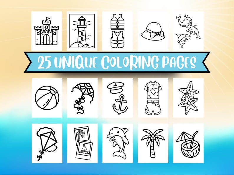 25 Beach Coloring Pages | Large Print | for Adults and Kids | Digital ...