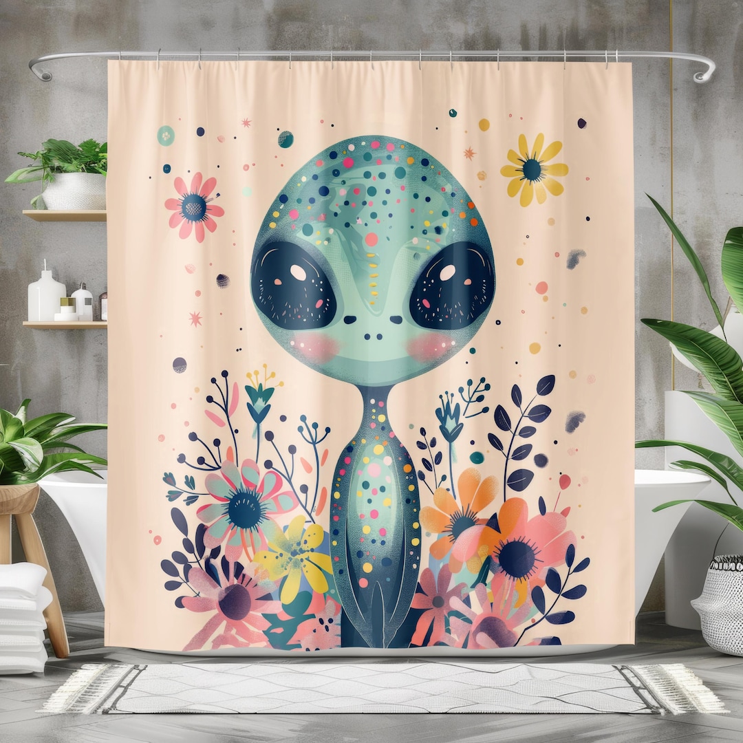 Alien Shower Curtain - Whimsical Alien Floral Bathroom Wildflowers ...